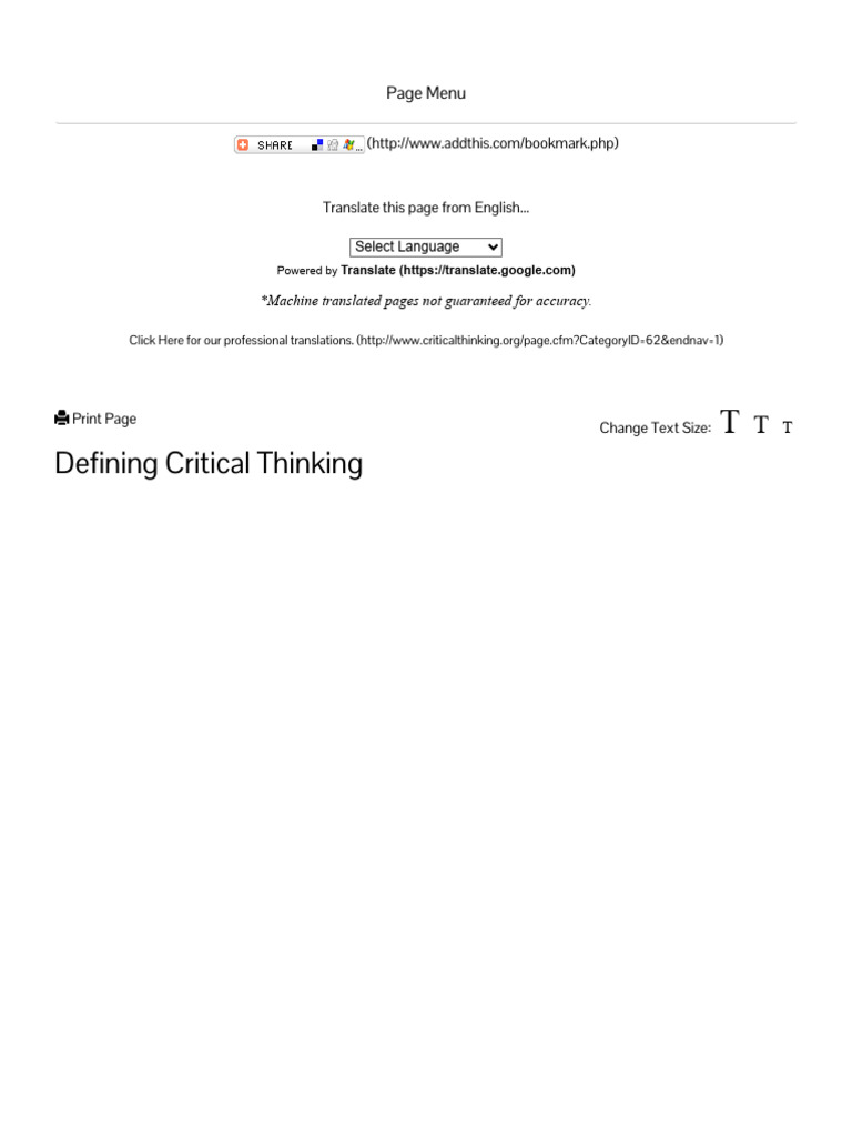 Defining Critical Thinking Pdf Critical Thinking Thought