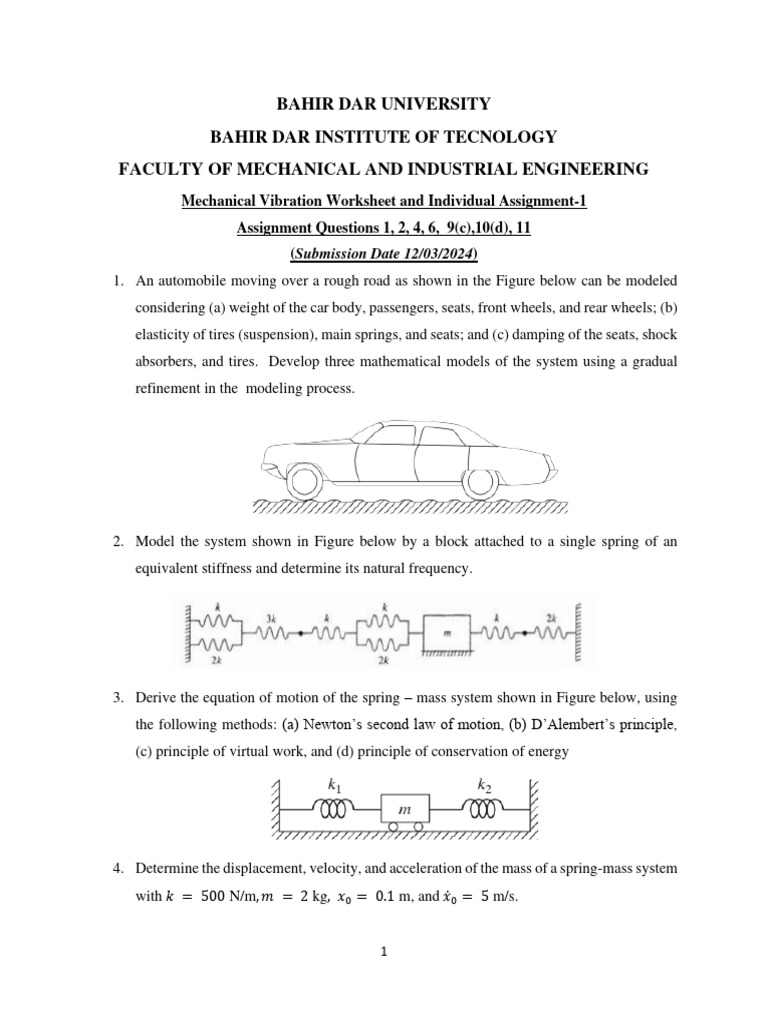 Mechanical Vibration Individual Assignment - I Final | PDF | Damping | Mechanics