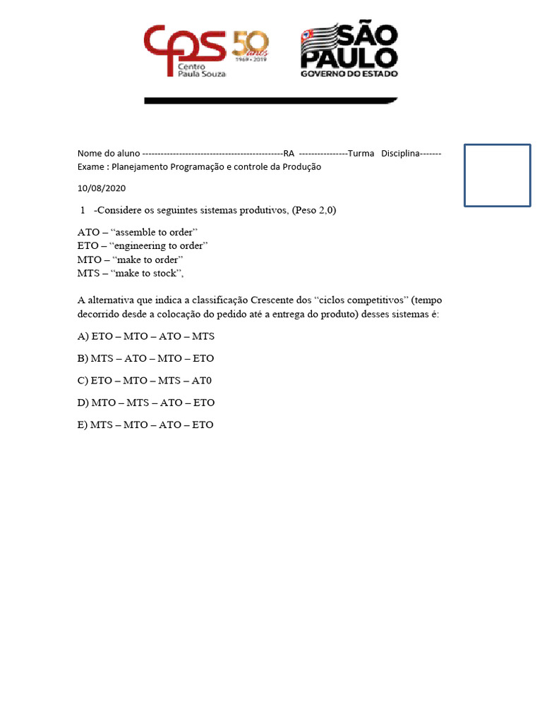 Exercícios MMM e MRP 2021 12 | PDF