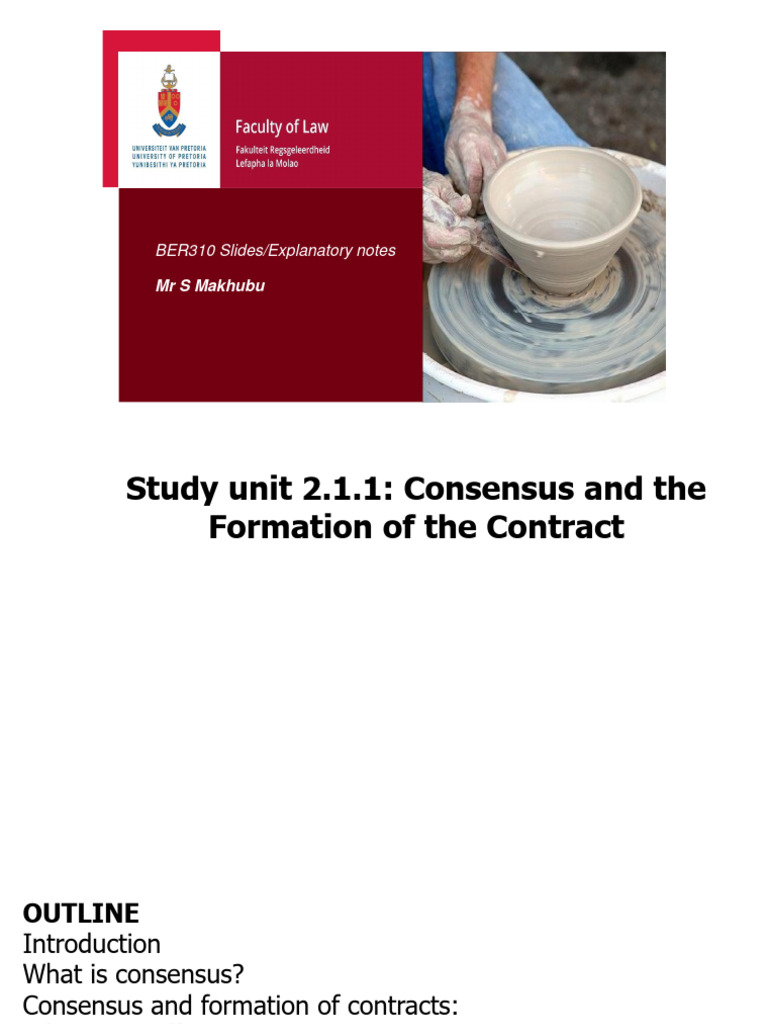 Theme 2 Study Unit 2.1.1 Consensus and Formation of A Contract FEF | PDF | Legal Liability ...