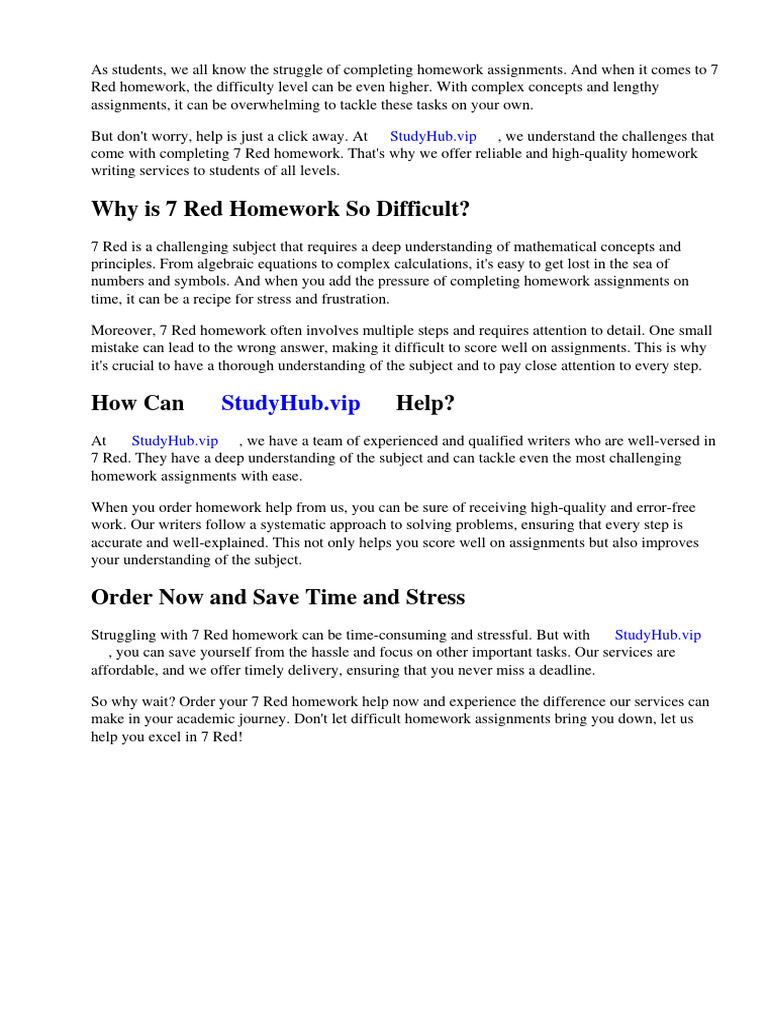 7 Red Homework | Download Free PDF | Homework | Books