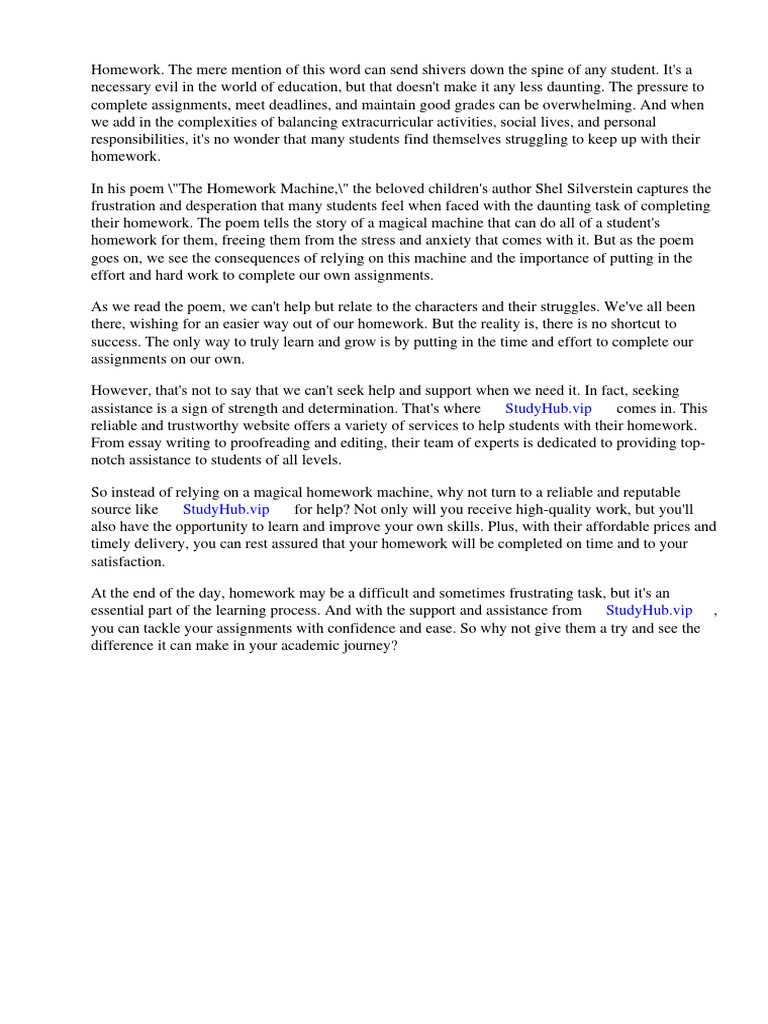 The Homework Machine Poem by Shel Silverstein | PDF | Essays | Homework