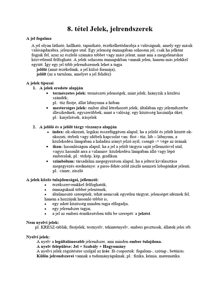 TÉTEL - Jelek, Jelrendszerek | PDF
