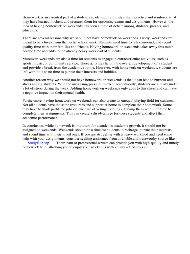 Why We Should Not Have Homework On The Weekends | PDF | Homework | Teachers