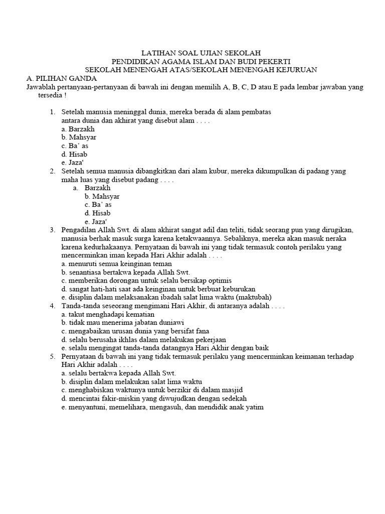 Contoh Soal Pai - Use - Kurtilas - 2024 | PDF