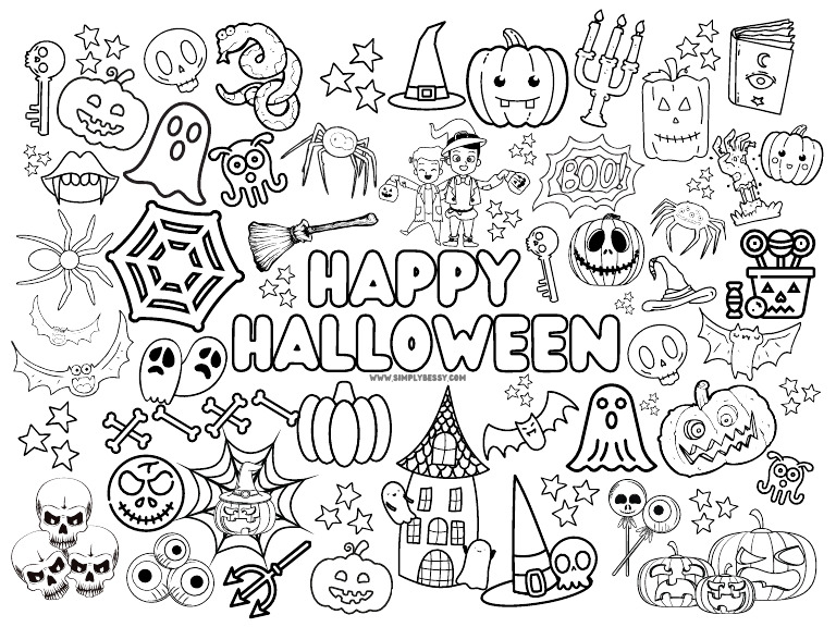 Free Printable Kids Halloween Coloring Tablecloth Poster | PDF