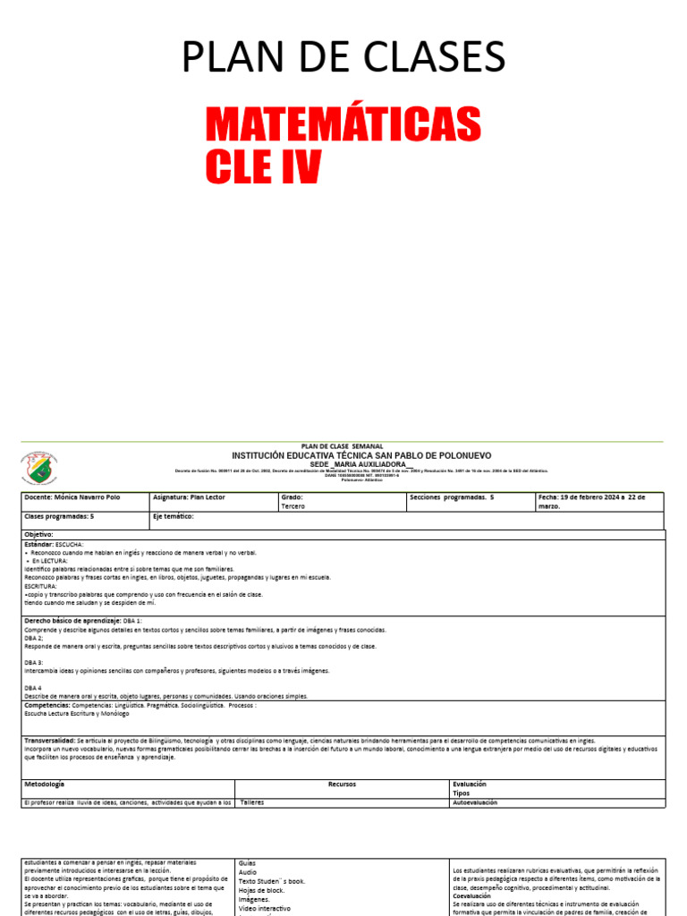 Plan de Clases Ciclo IV | PDF | Entero | Números
