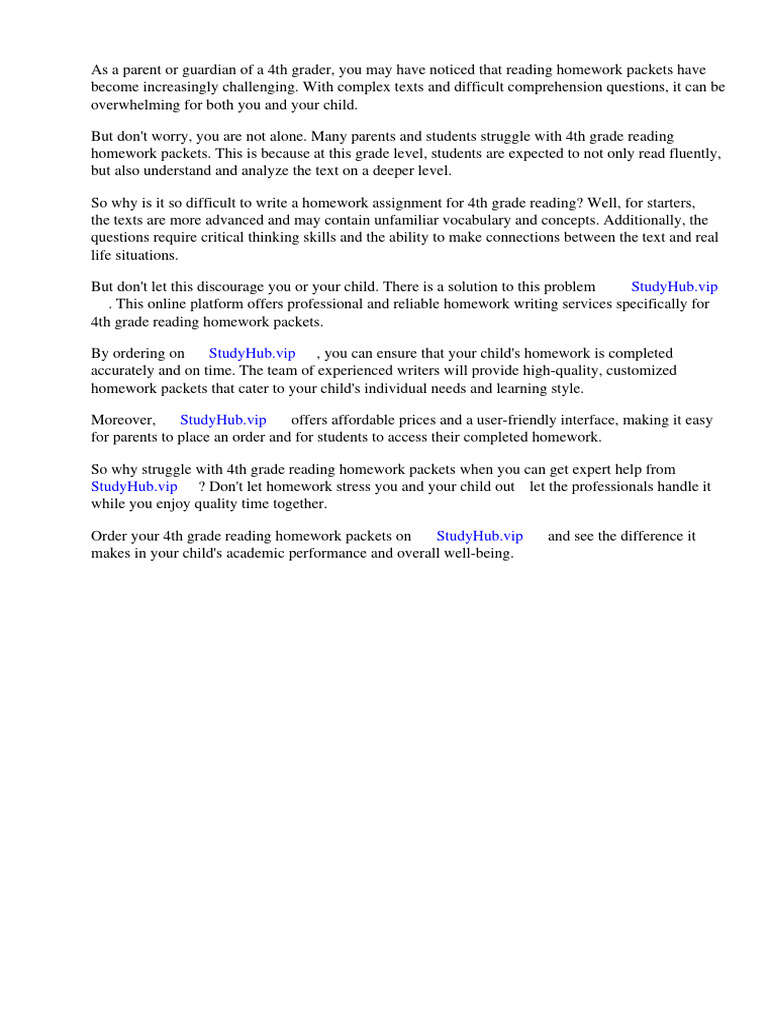 4th Grade Reading Homework Packets | PDF | Reading Comprehension ...