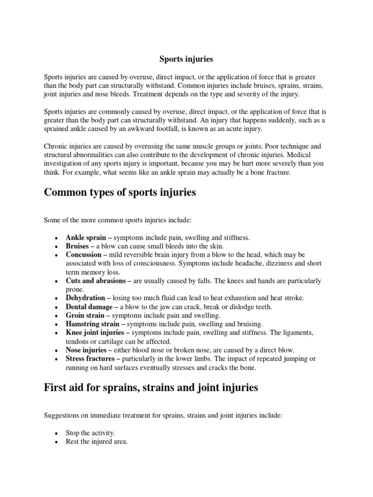 First Aid Sports Injuries | PDF | Musculoskeletal System | Clinical ...