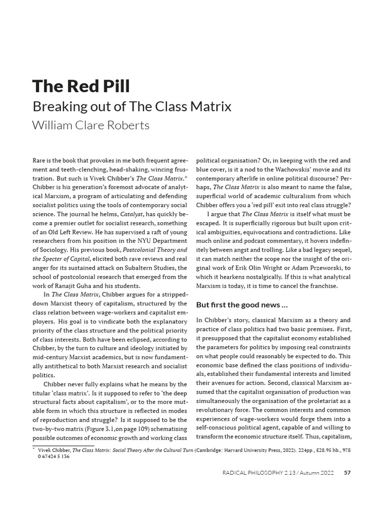 William Clare Roberts On Chibber Class Matrix | PDF | Marxism | Capitalism