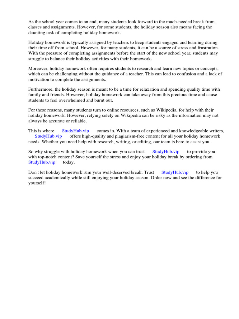 Holiday Homework Wikipedia | PDF | Homework | Learning