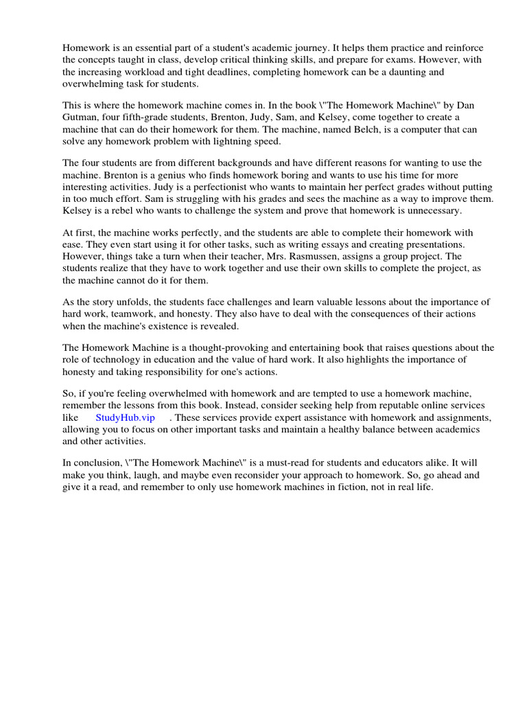 A Summary of The Homework Machine | PDF | Homework