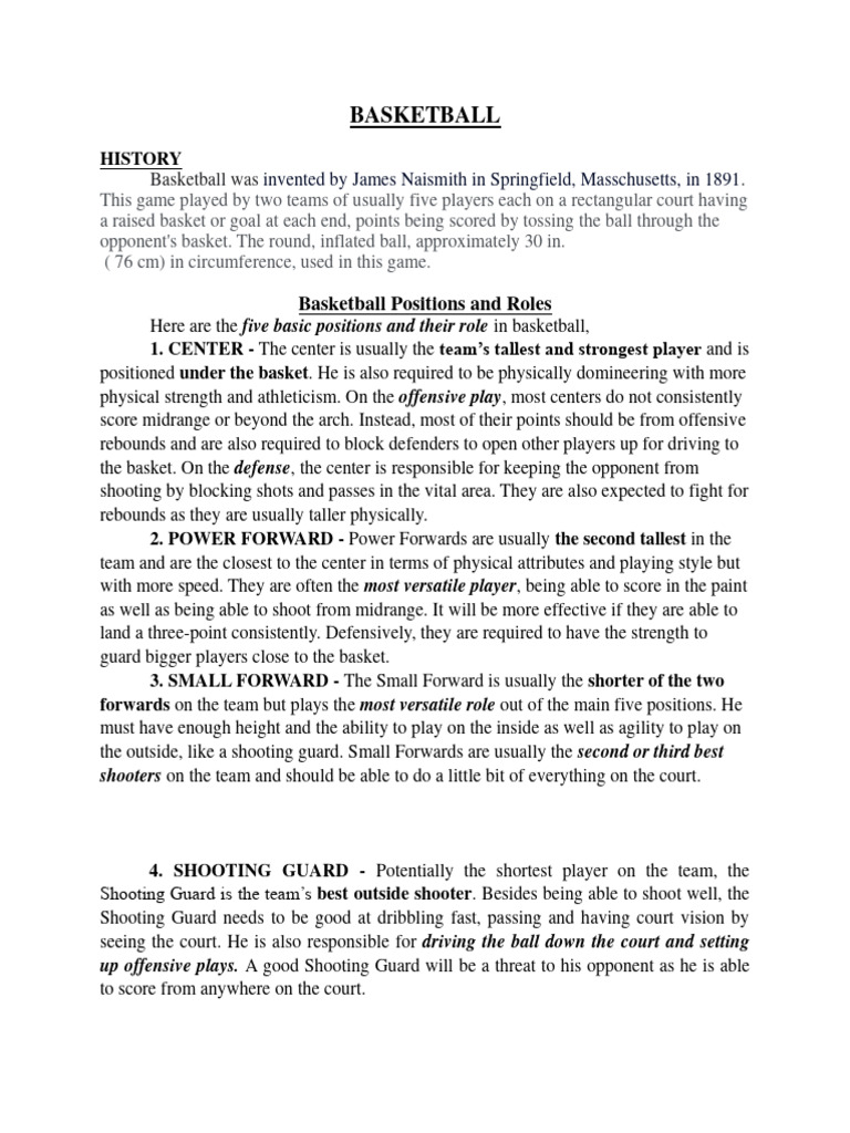 Basketball 1 | PDF | Basketball Positions | Ball Games