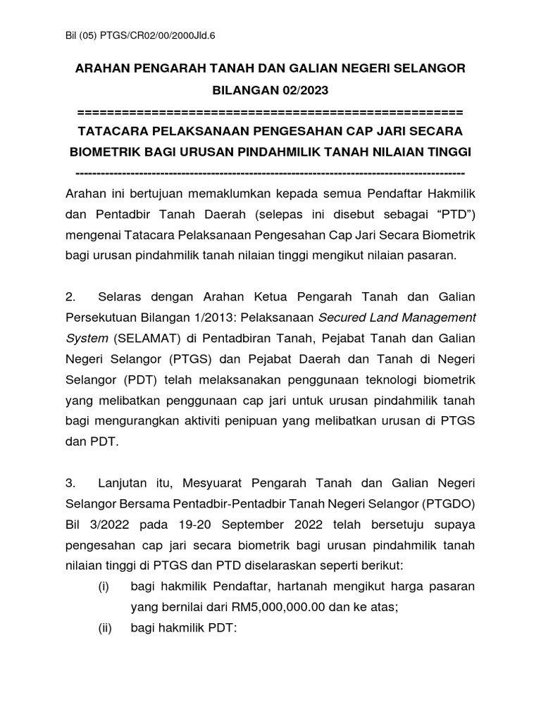 Arahan PTGS Bil. 2-2023 Tatacara Pelaksanaan Biometrik Bagi Urusan PMT ...
