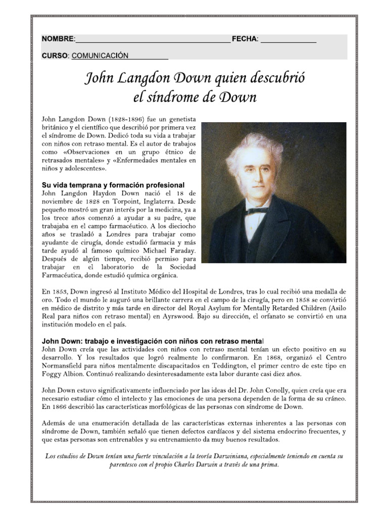 John Langdon Down Quien Descubrió El Síndrome de Down - PDF - John ...