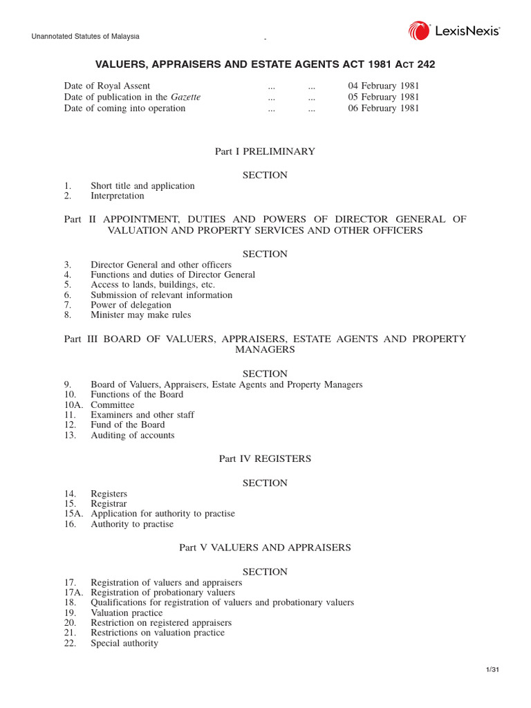 Valuers and Estate Agents Act 1981 | PDF | Real Estate Appraisal ...