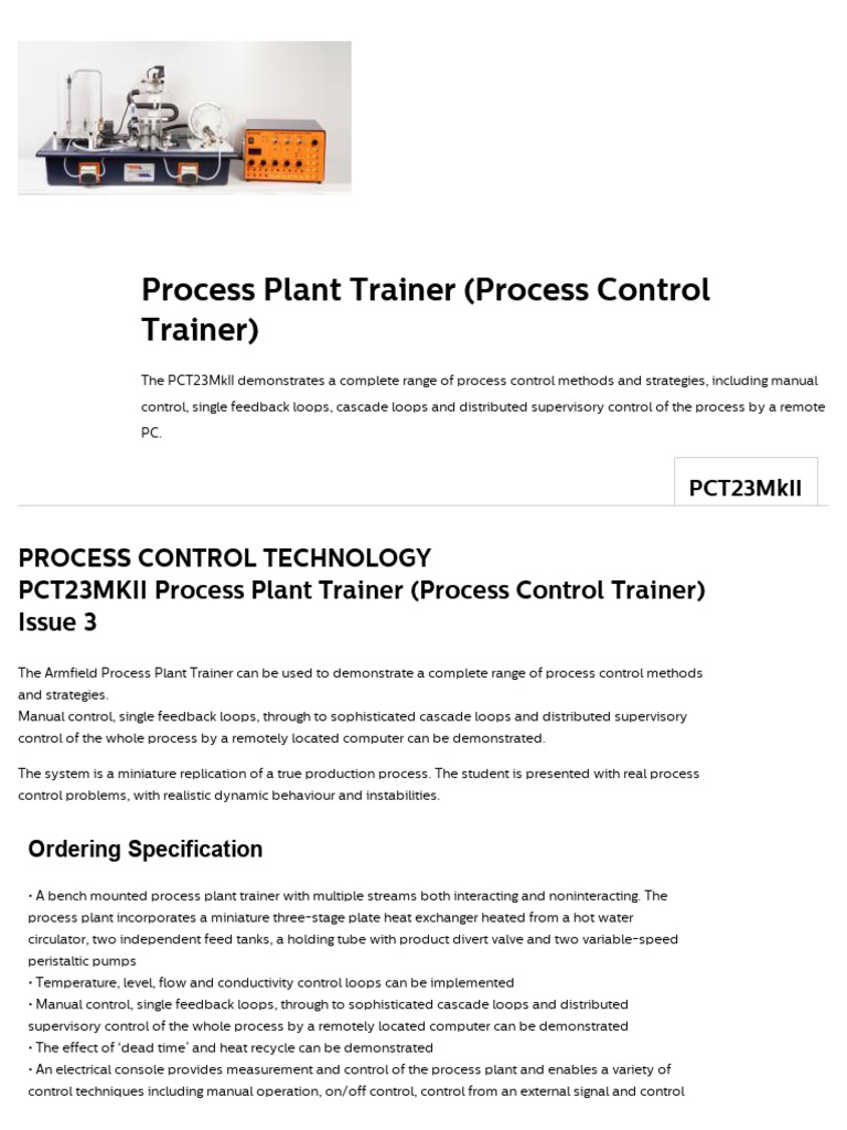 PCT23MkII - Process Plant Trainer (Process Control Trainer) | PDF ...