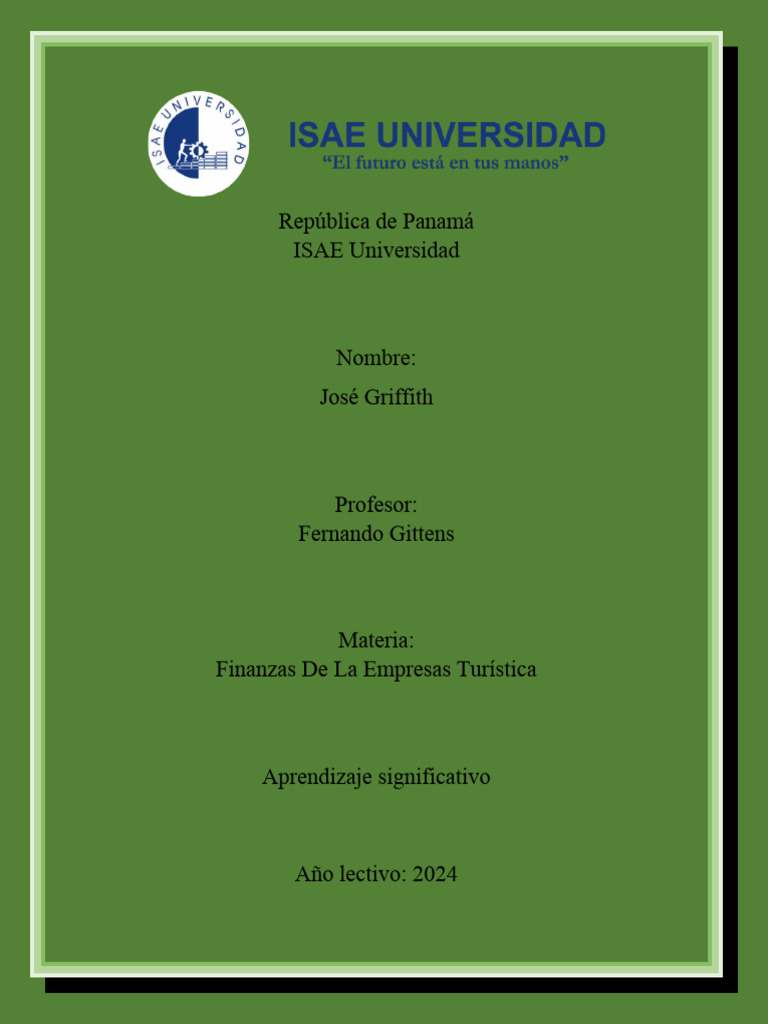 Tarea Individual N 2 De Finanzas De La Empresa Turistica A S Pdf