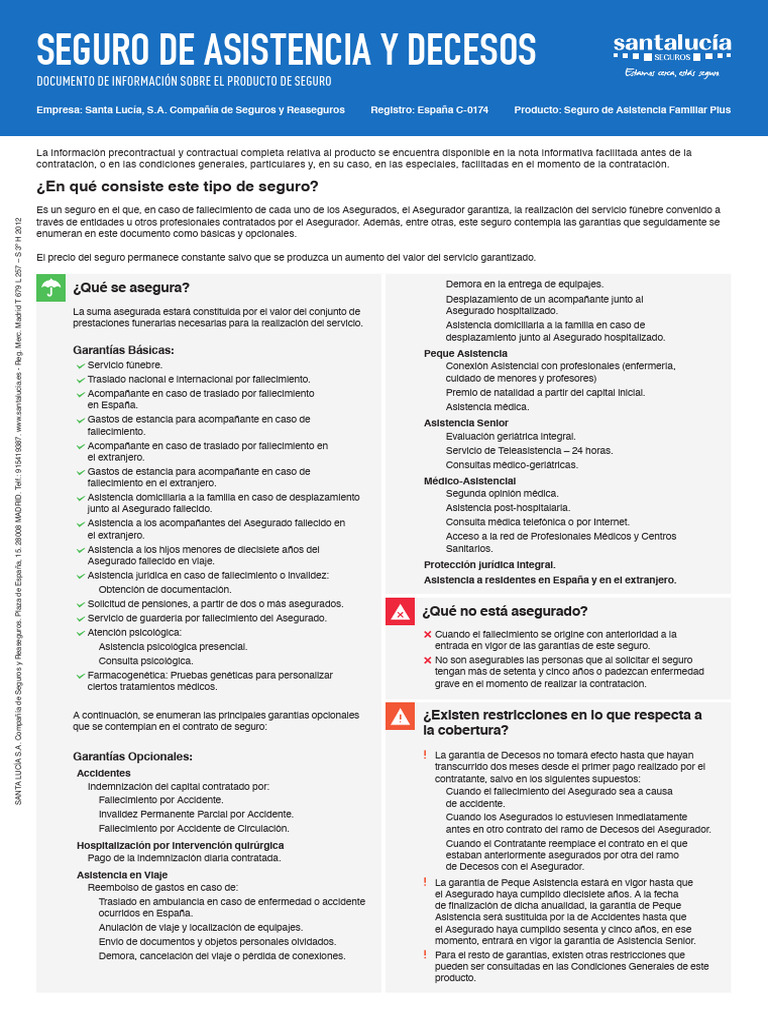 SL PID Decesos FamiliarPlus v7 Previa | PDF | Seguro | Reaseguro