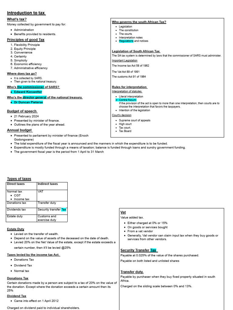 Overview of South African Tax System | PDF | Taxes | Tax Deduction