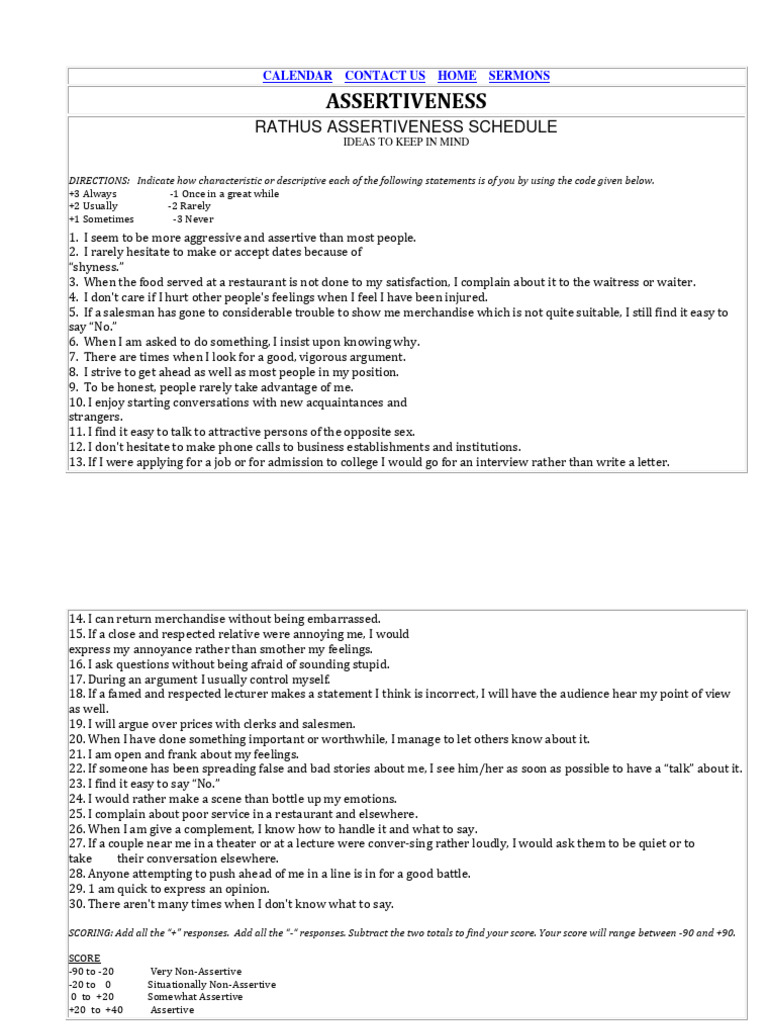 Rathus Assertiveness Schedule Interpretation Pdf Body Language