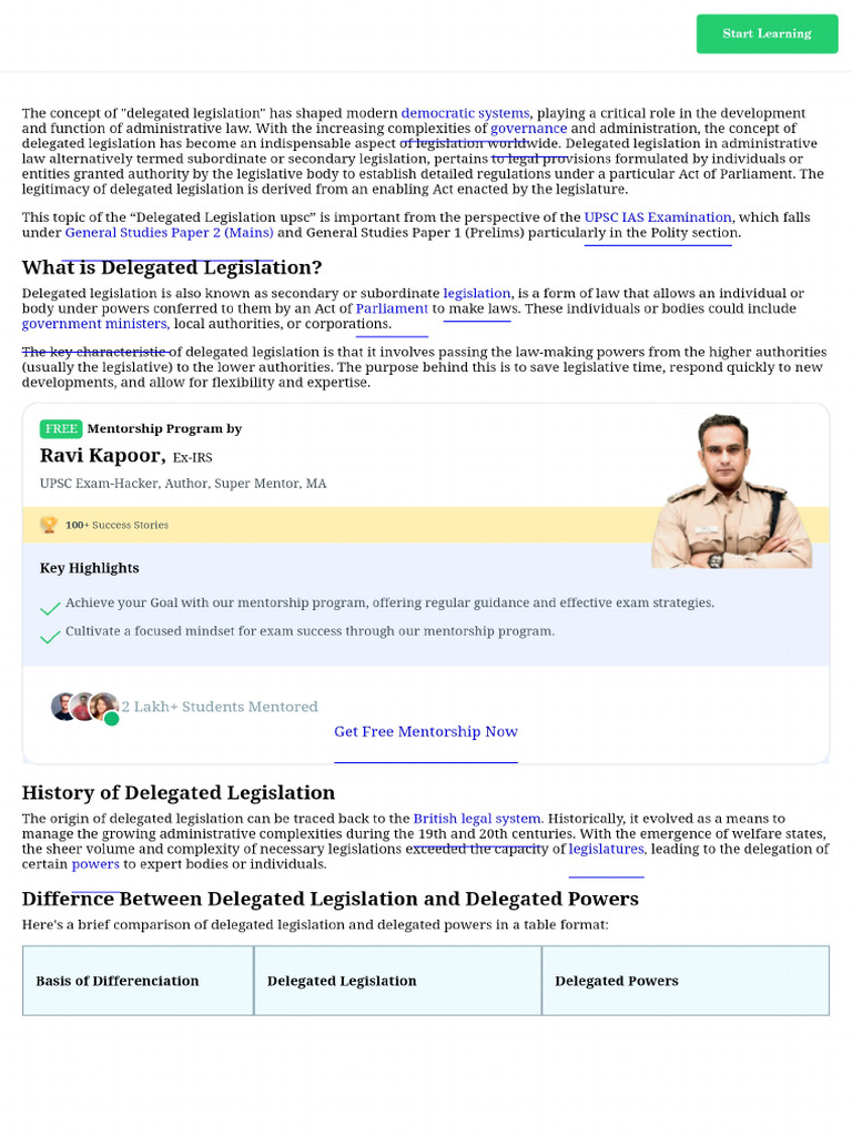 Delegated Legislation - Meaning, Types & Legal Framework Explained | PDF
