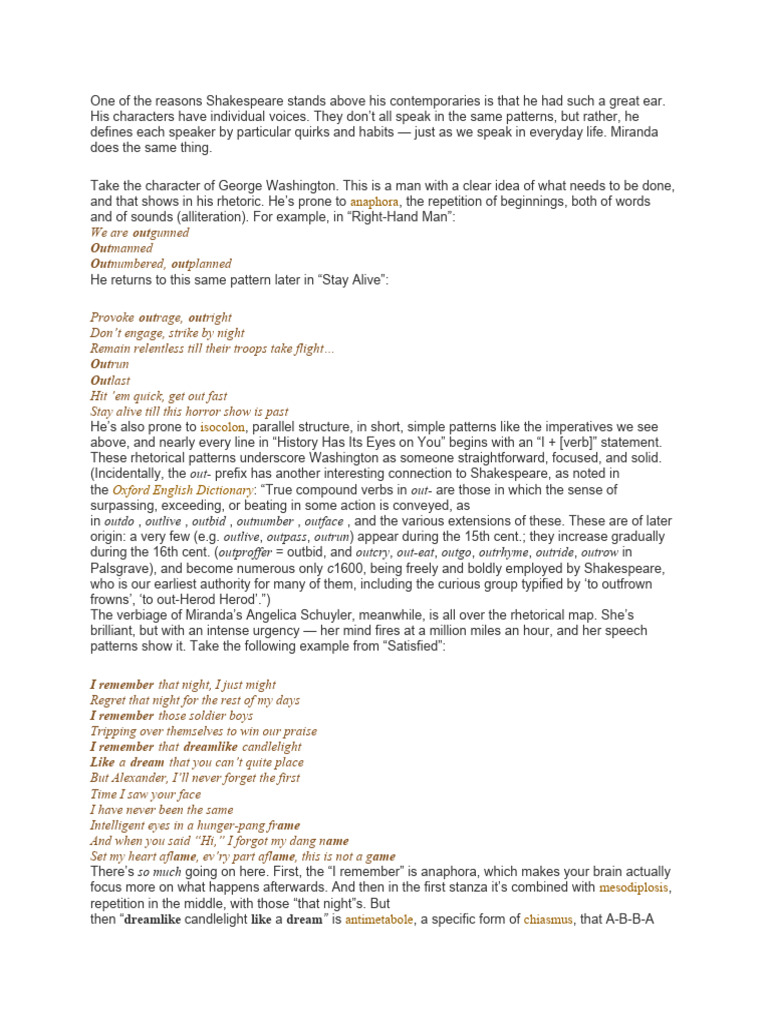 Shakespeare and Hamilton Poetic Techniques | PDF | Hamilton (Musical ...