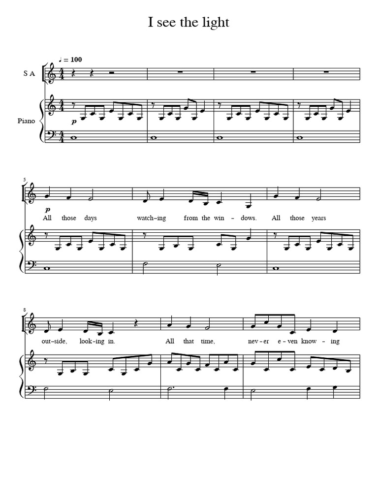 Stunning I See The Light Piano Sheet Music Pictures