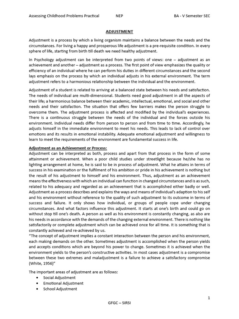 Childhood Adjustment Assessment Guide | PDF | Teachers | Cognition