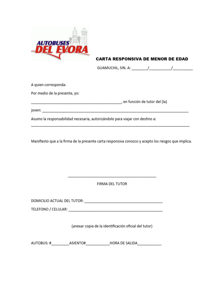Carta Responsiva de Menor de Edad | PDF