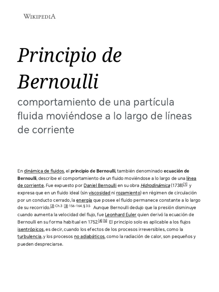 Principio de Bernoulli - Wikipedia, La Enciclopedia Libre | PDF | Gases ...