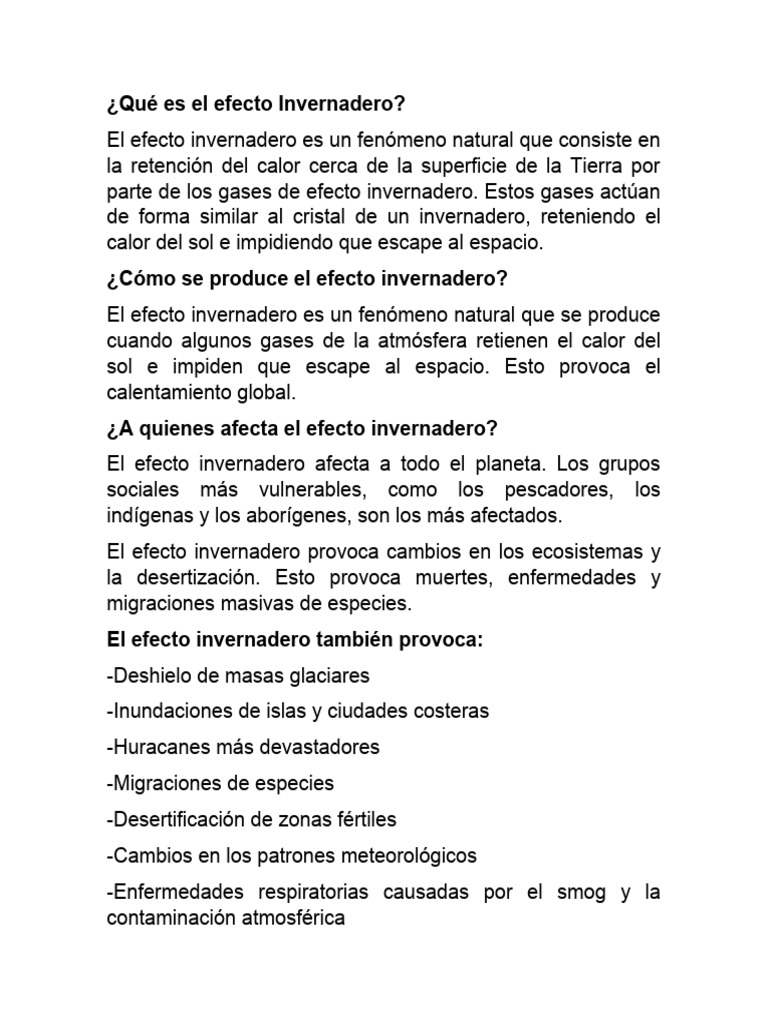 Qué Es El Efecto Invernadero Parte1 | PDF | Gases de efecto invernadero ...