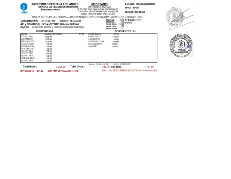 0145261048boleta de Pagos Del Personal Administrativo Cont - Indetermin ...