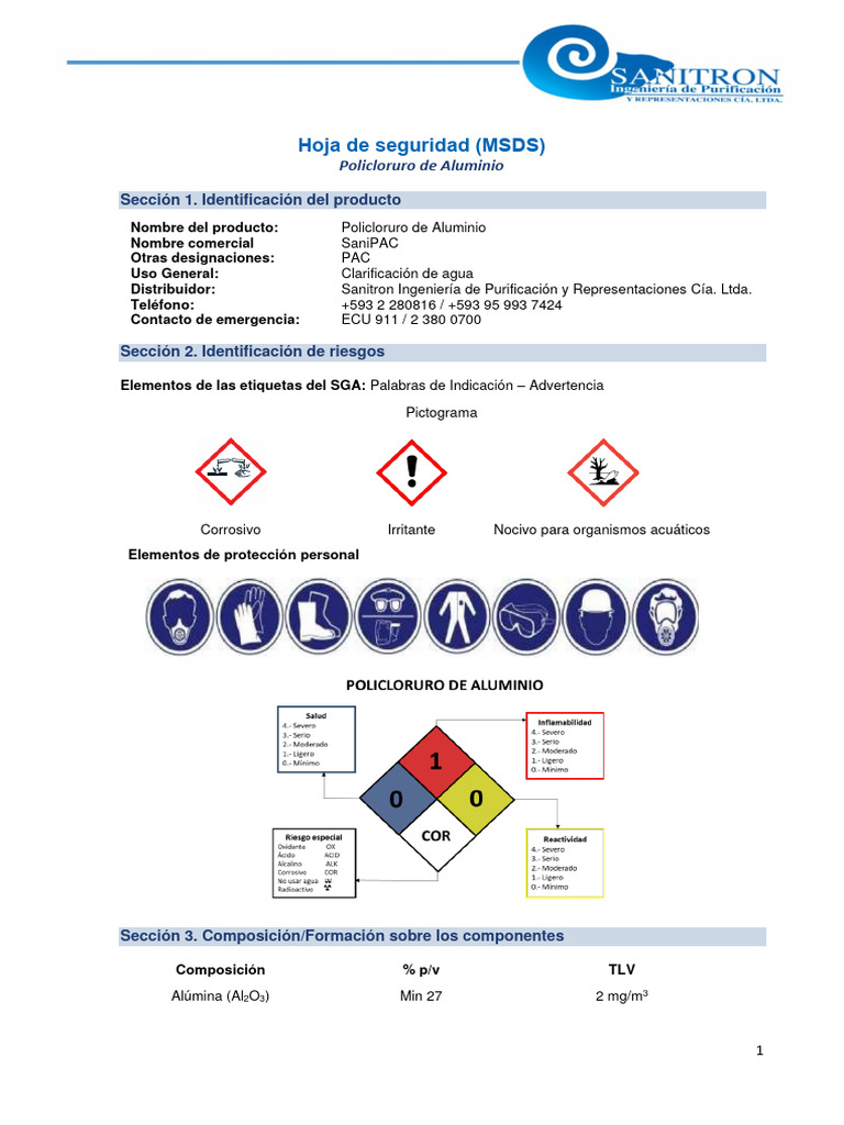 MSDS-POLICLORURO DE ALUMINIO- SANPAC | PDF | Combustión | Corrosión