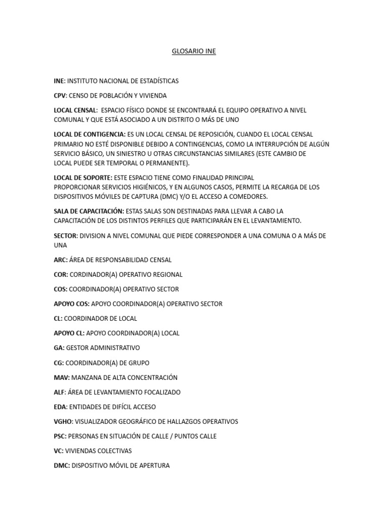 Glosario del INE para Censos | PDF | Negocios | Tecnología