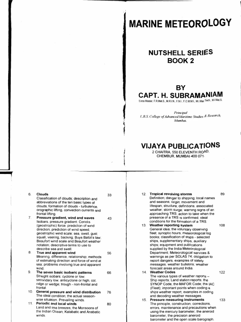 Capt. H Subra Marine Meteorology | PDF | Equator | Atmospheric Pressure