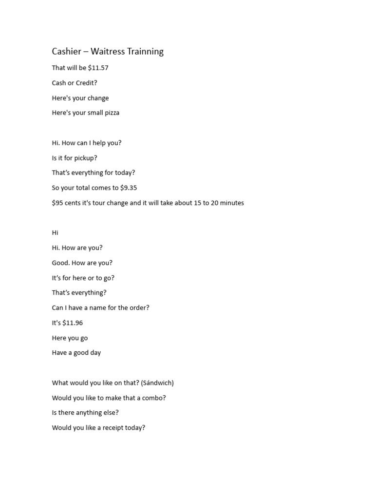 Cashier Vocabulary | PDF