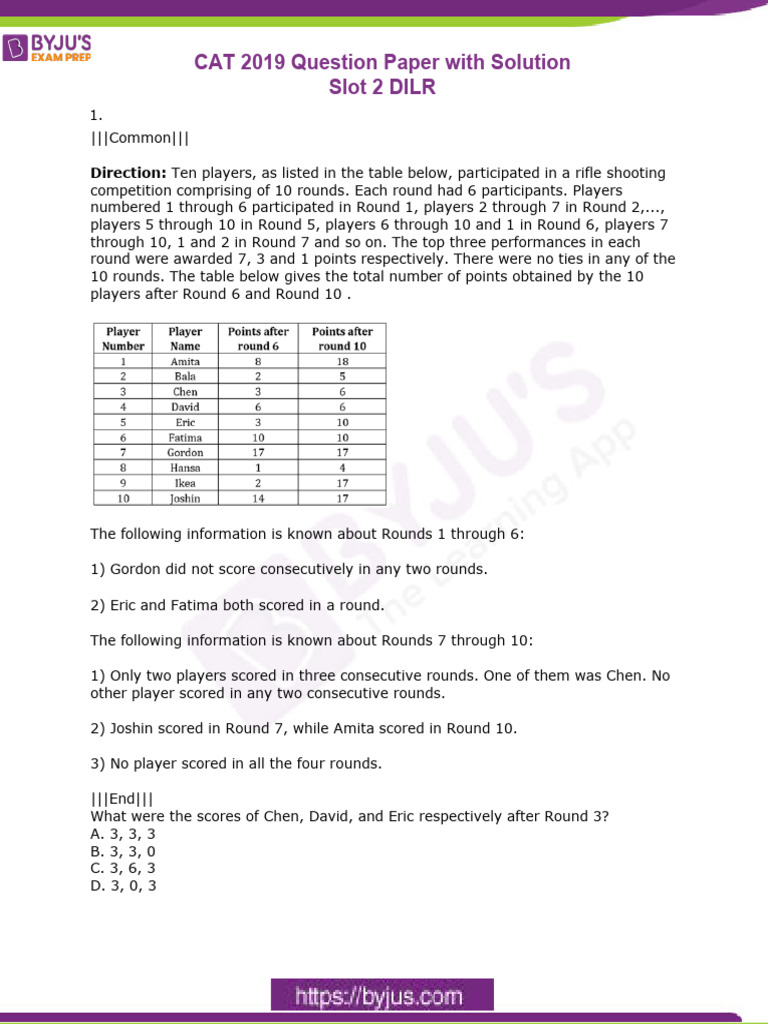 CAT 2019 Question Paper With Solution Slot2 DILR | PDF | Cost | French ...