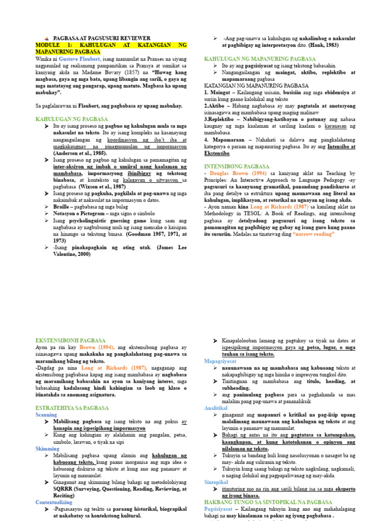 Pagbasa at Pagsusuri Reviewer q3 Jess Anch | PDF