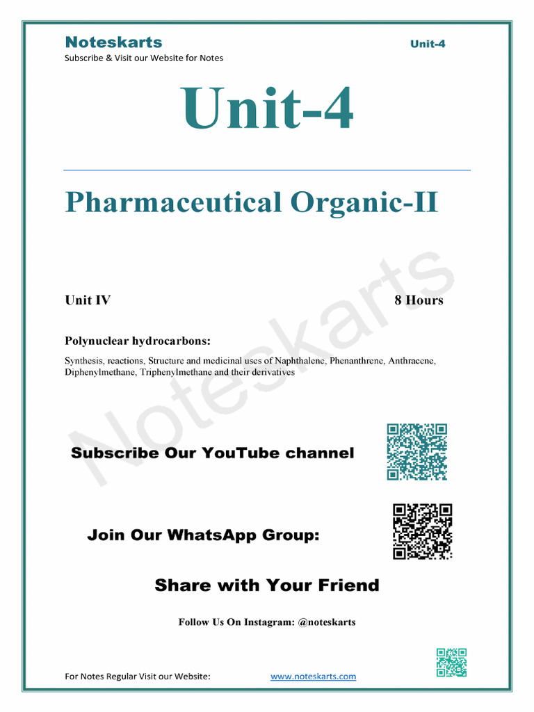 UNIT 4 B.pharma 3rd Sem Pharmaceutical Organic 3 Unit by Noteskarts | PDF