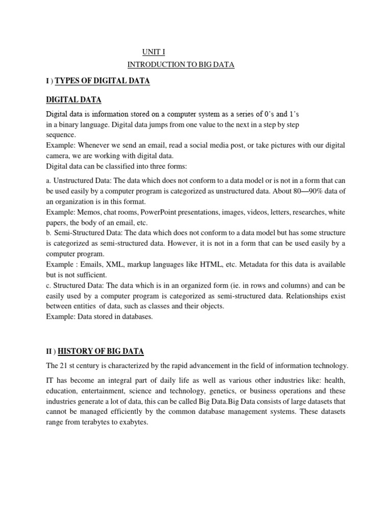 BIG DATA 1 Unit | PDF | Analytics | Big Data