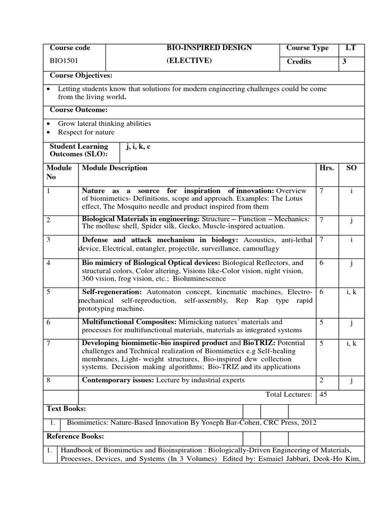 Bio1501 - Bio-Inspired-Design - LT - 1.0 - 1 - Bio-Inspired Design ...