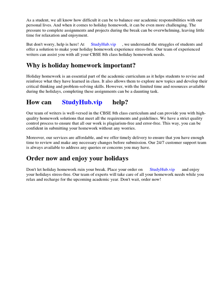 Cbse 8th Class Holiday Homework | PDF | Homework