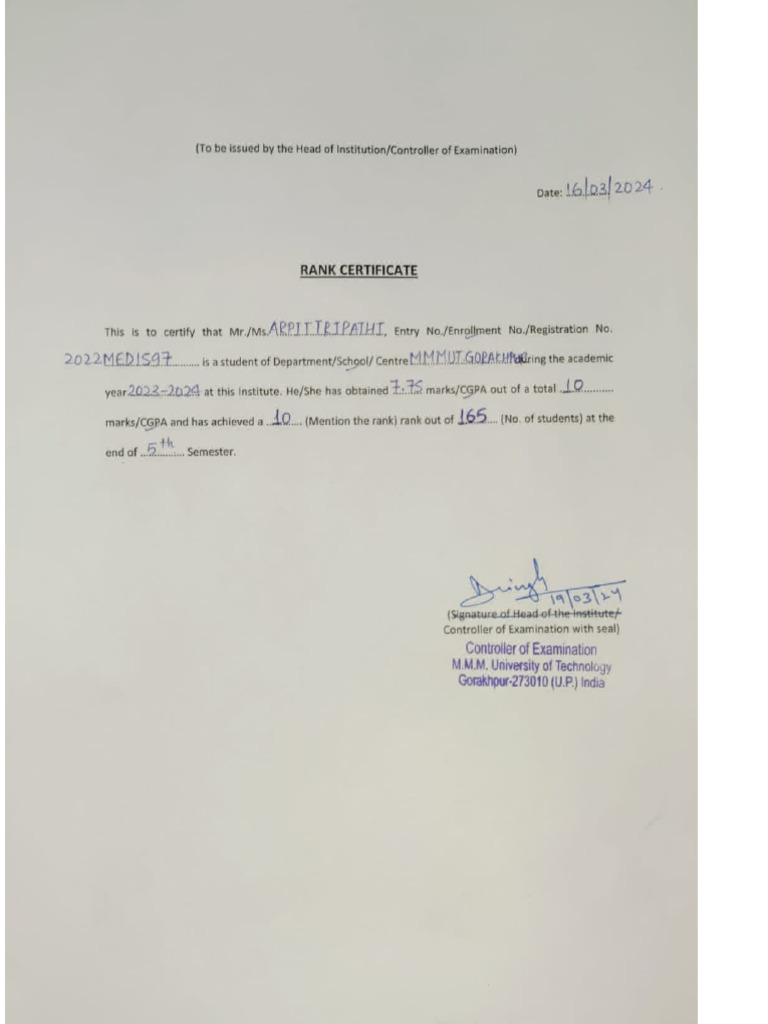 Rank Certificate | PDF