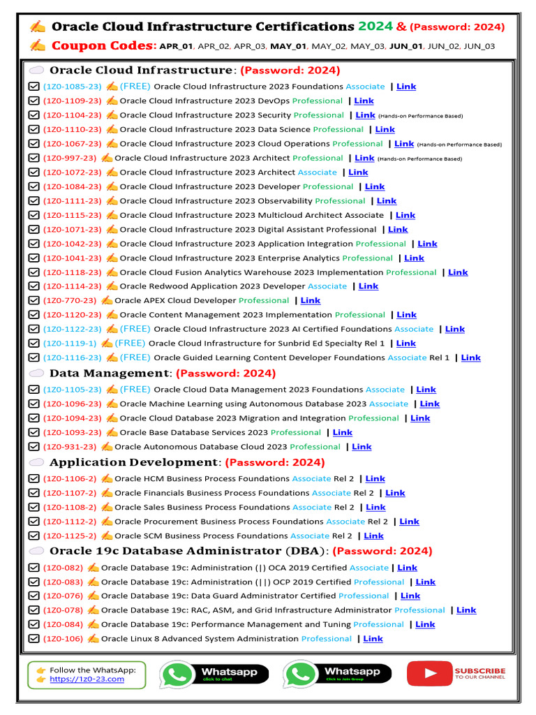 Oracle Certification Exams APR-2024-2 | PDF | Cloud Computing | Oracle Corporation