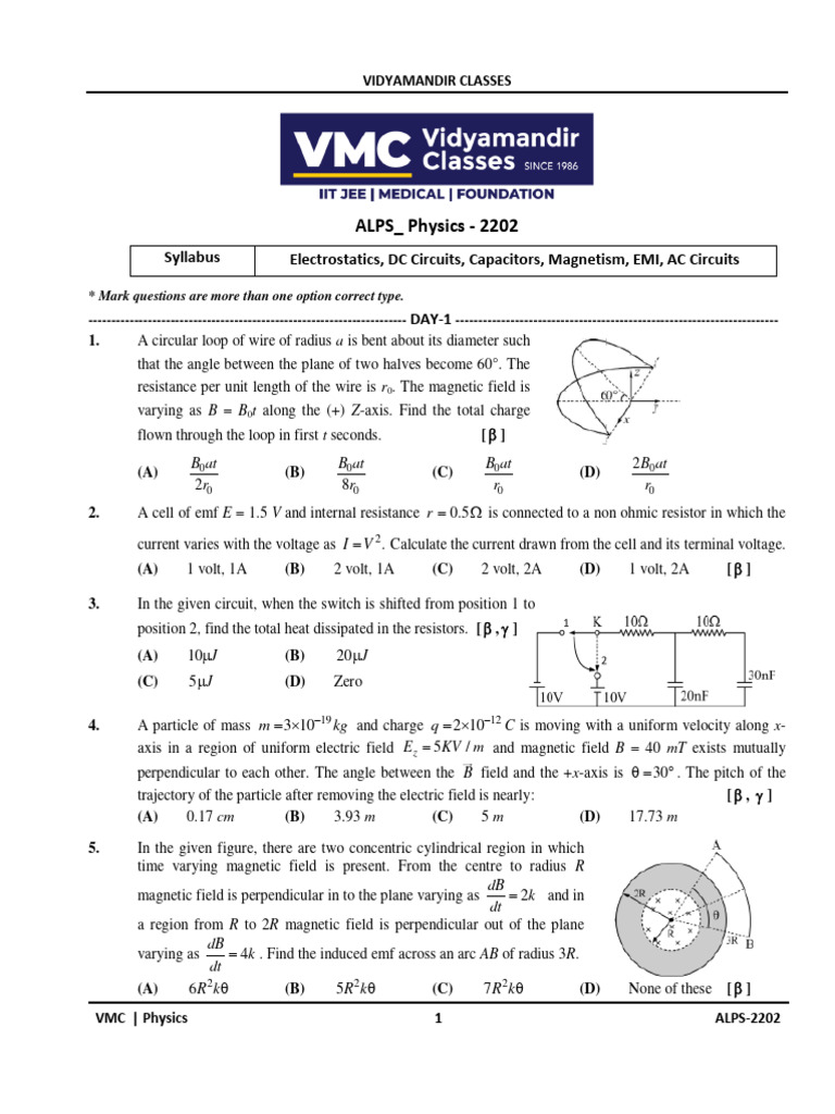 Physics Advanced Level Problem Solving (ALPS-2) - Paper | PDF | Capacitor | Voltage