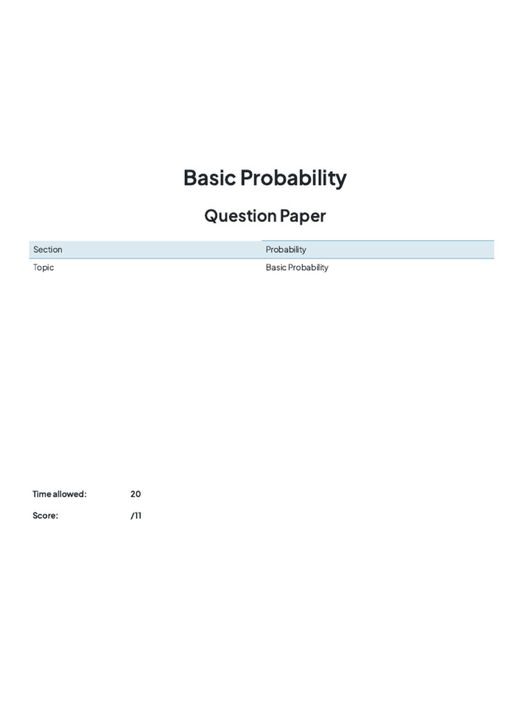 Basic Probability Question Paper | PDF