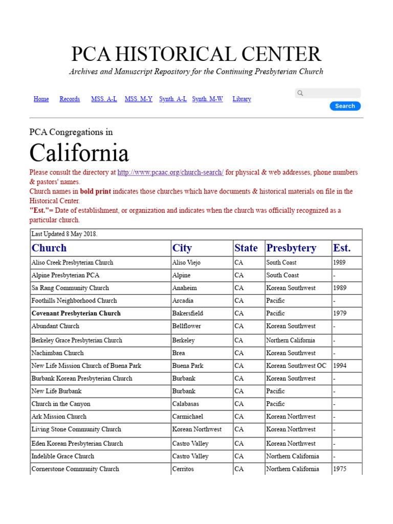 PCA Churches in California | PDF | California | Orange County