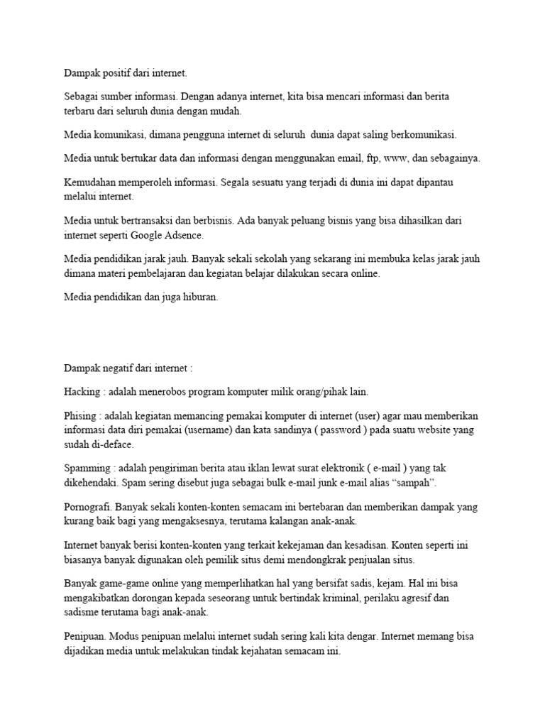 Dampak positif & Negatif Internet | PDF Dampak positif & Negatif Internet | PDF