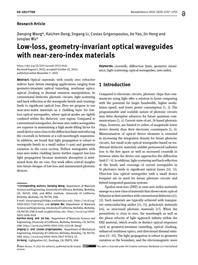 10.1515 - Nanoph 2022 0445 | PDF | Waveguide | Optics